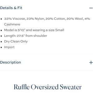 Draper James | Sweaters | Nwt Draper James Ruffle Oversized Sweater ...